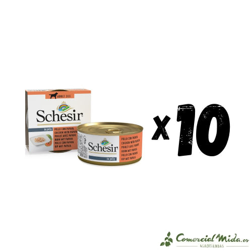SCHESIR Perro Lata Pollo con Papaya en Gelatina Pack 10X150gr – Comercial Mida